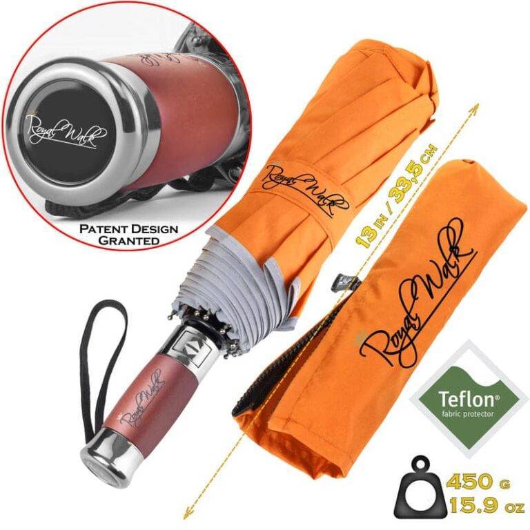 Strong Folding Windproof Umbrella for rain Royal Walk orange